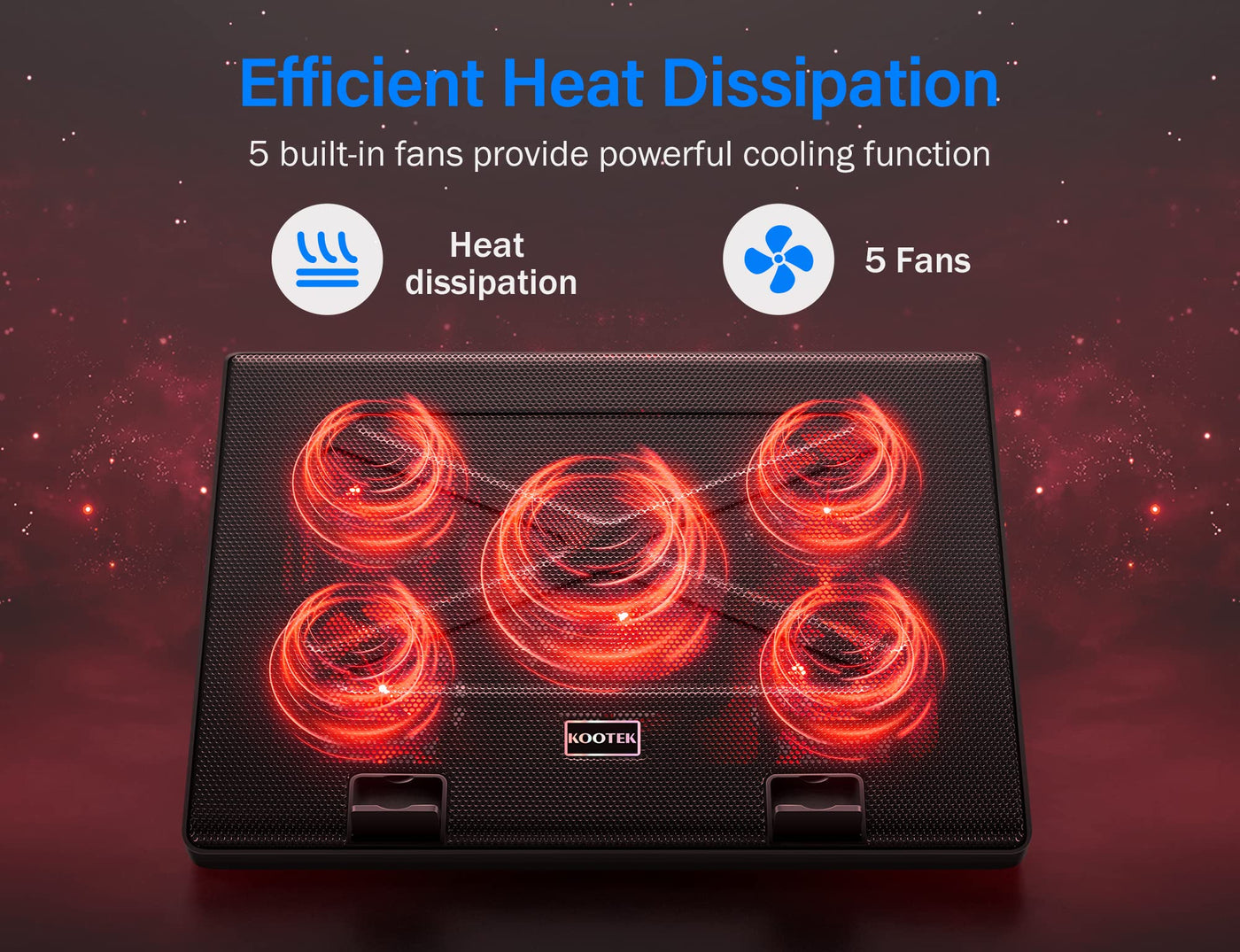 Kootek Laptop Cooling Pad 12"-17" Cooler Pad Chill Mat 5 Quiet Fans