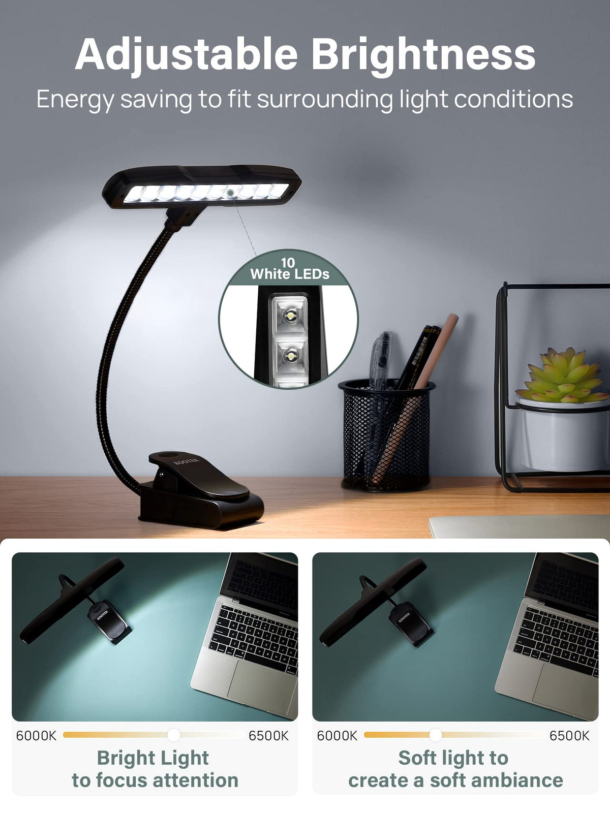 Kootek Music Stand Light, Clip On Piano Lights 10 LED Adjustable Neck